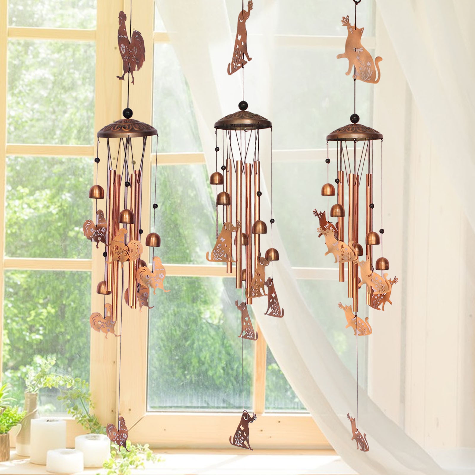Retro Animal Wind Chime - with 4 Metal Tubes Bell S-shaped Hook Natural ...