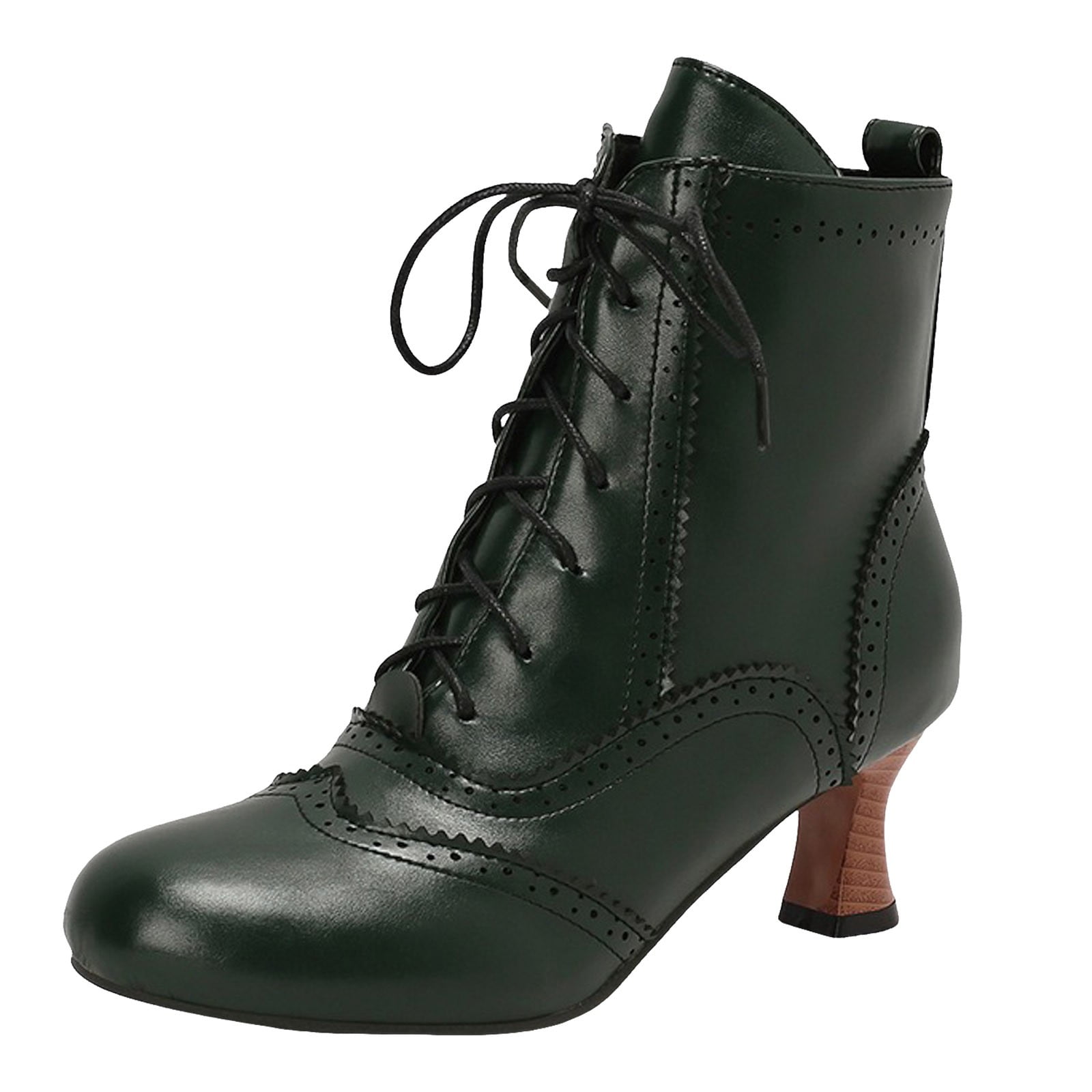 Retro Ankle Boots for Women Victorian Lace Up Mid Heel Almond Toe ...