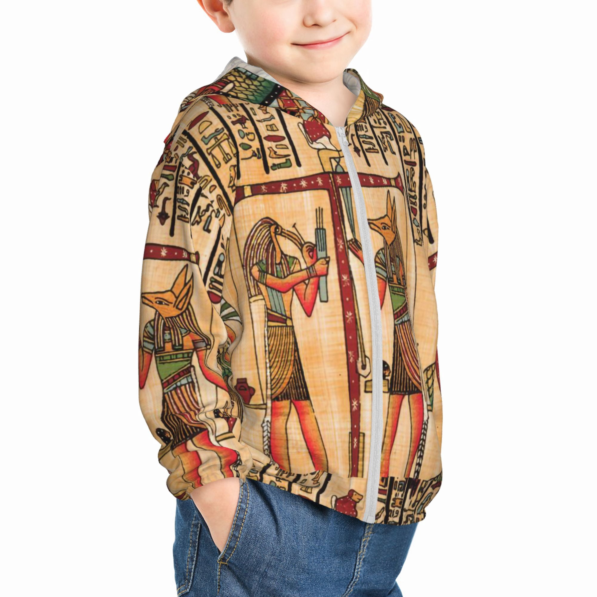 Retro Antique Egyptian Papyrus Kids Zip-Up Hoodie Girls Boys Sun ...