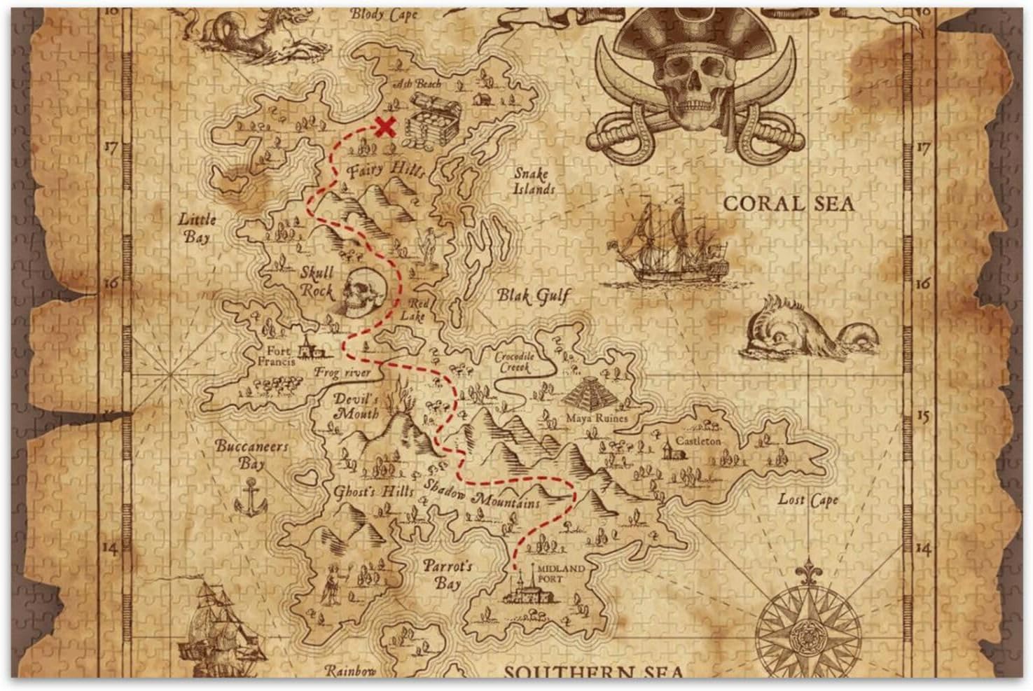 Retro Antique Pirates Adventure Treasure Map Jigsaw Pizzles Funny retro-antique-pirates-adventure-treasure-map-jigsaw-pizzles-funny