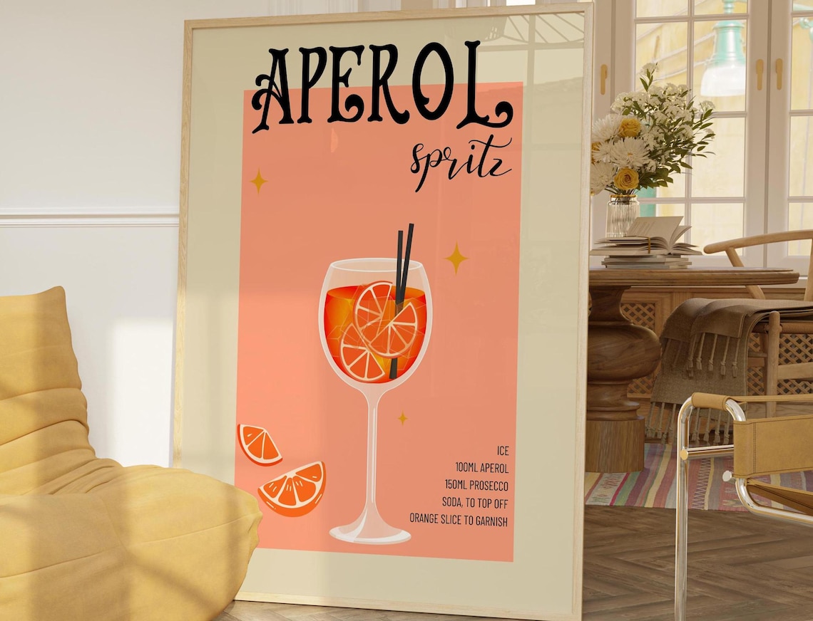 Retro Aperol Cocktail Print With Recipe Vintage All Art Design In ...