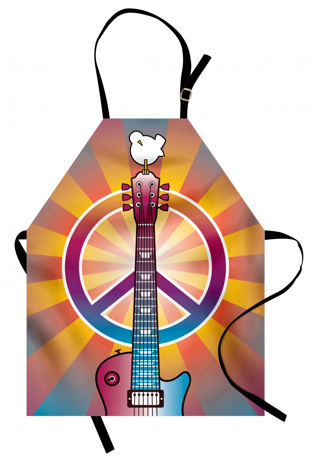 Retro Apron Colorful Guitar and Peace Symbol and Dove Dedicated to the ...