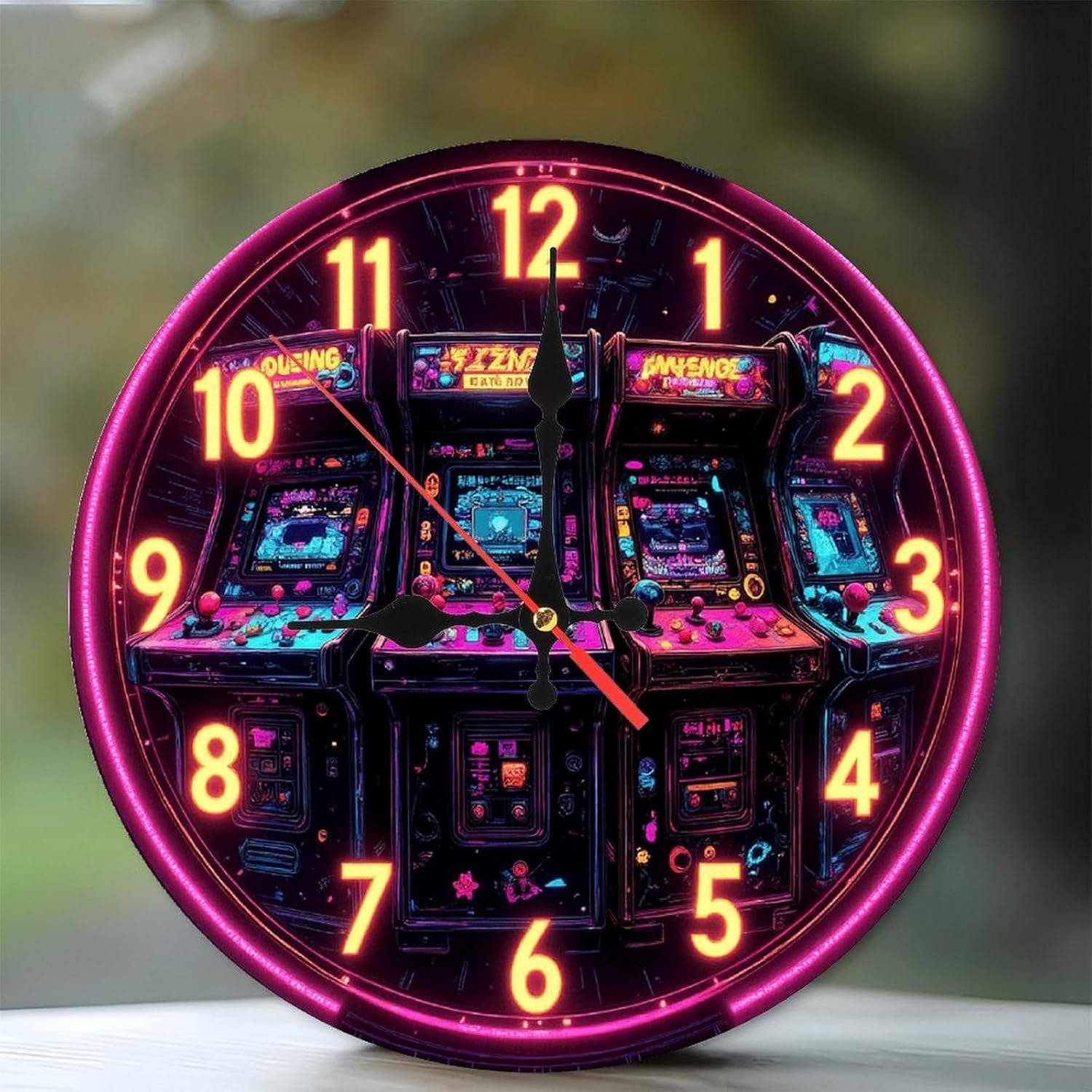 Retro Arcade Clock Wall Decor 10-Inch Wooden Wall Clock, Silent ...