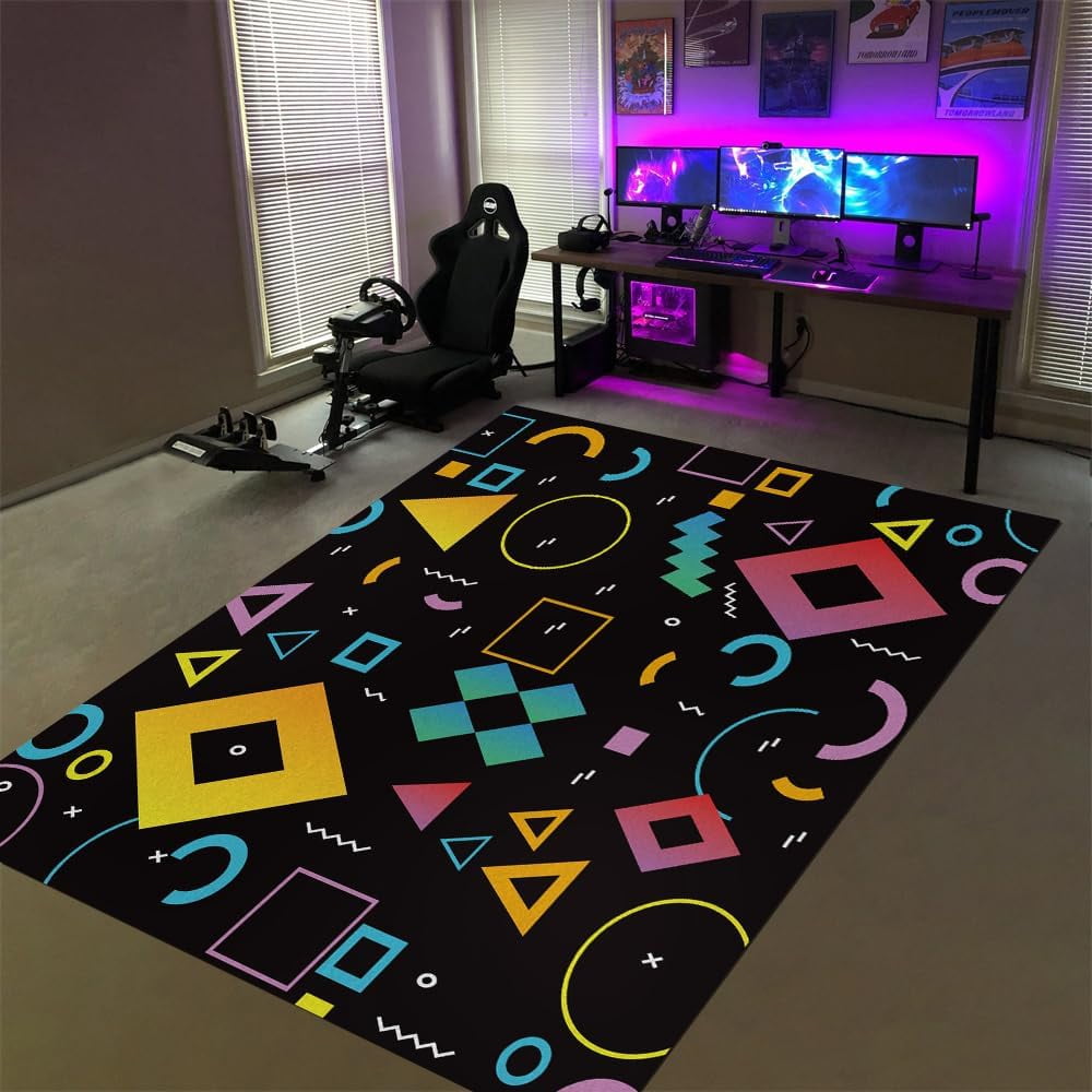 Retro Arcade Rug 4x7ft 80S 90S Hip Hop Funky Carpet for Bedside Memphis ...