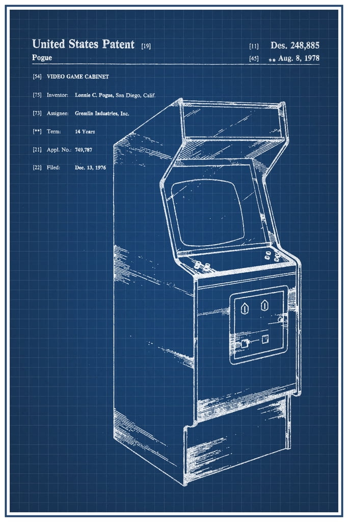 Retro Arcade Video Game Cabinet Official Patent Blueprint Cool Wall Art ...