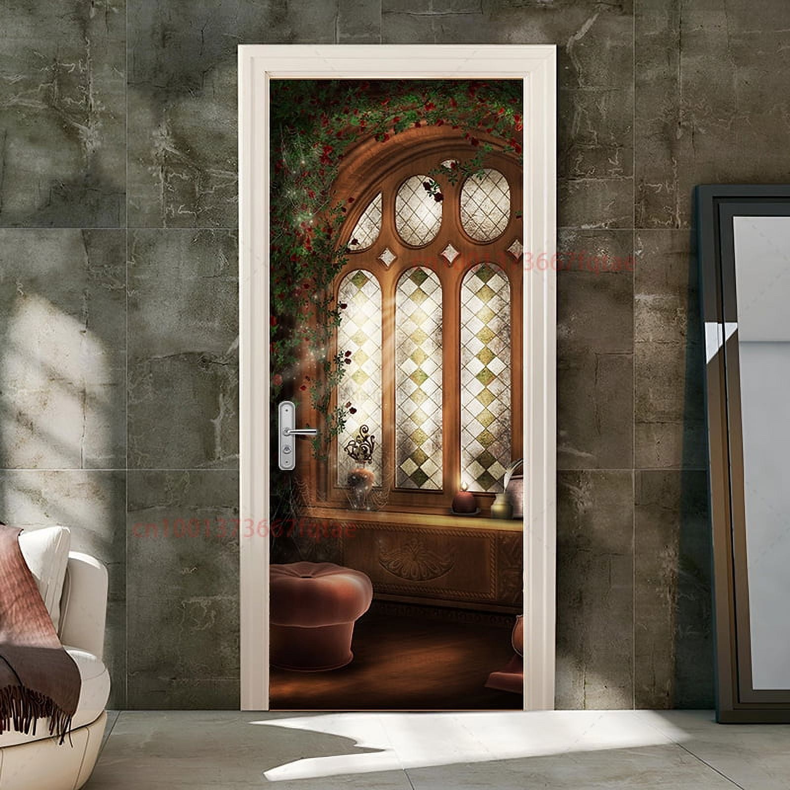 Retro Arched Door Stickers Self Adhesive PVC Stairs Door Sticker ...