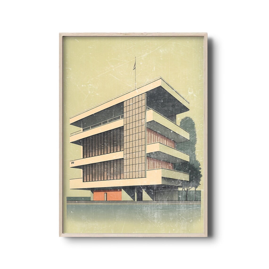 Retro Architecture Illustration, Architecture Print, Mid-Century ...