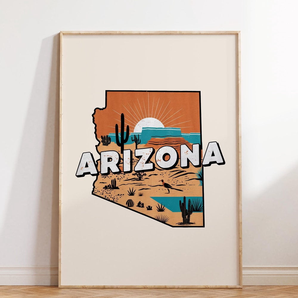 Retro Arizona Travel Map, Arizona State Clipart, Vintage Poster ...
