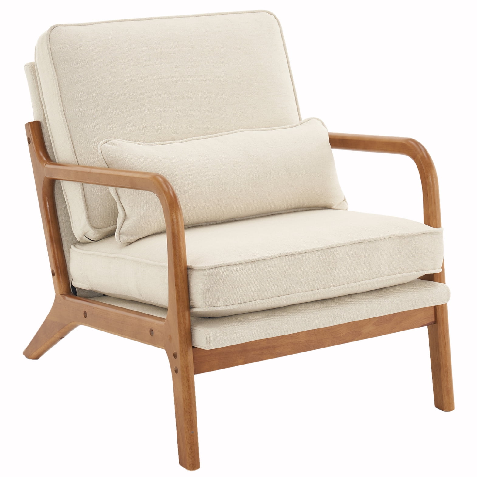 Retro Armchair for Living Room, Mid-Century Linen Fabric Accent Chair ...