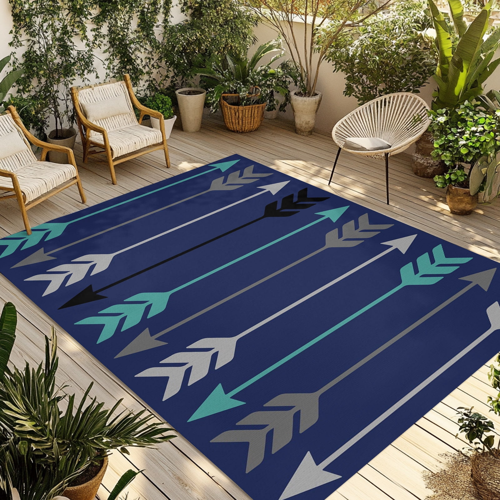 Retro Arrows Outdoor Rug 5x8 ft Green Black Gray Arrows Blue Background ...