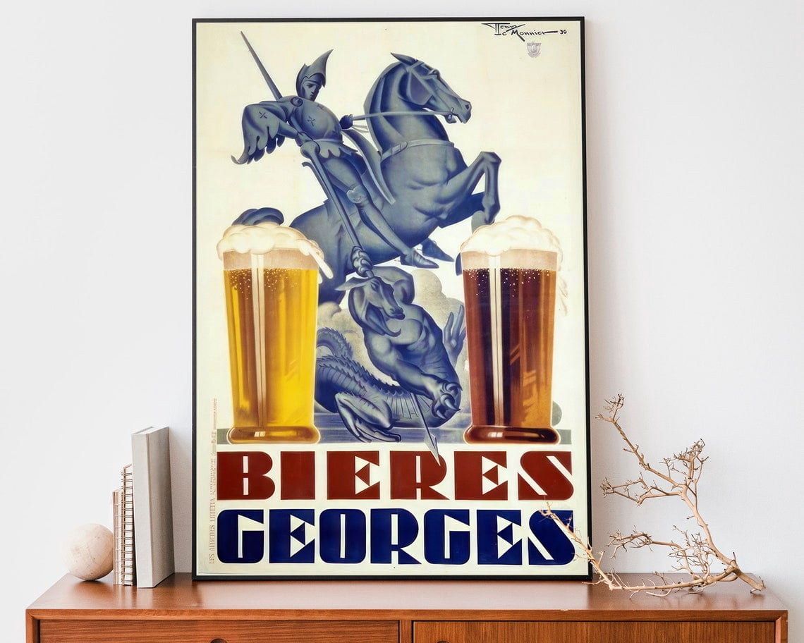 Retro Art French Beer Print, Retro Paris Advertising Art Print, Liquor ...