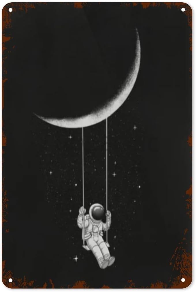 Retro Astronaut Swinging Metal Sign Vintage Kitchen Signs Wall Decor ...