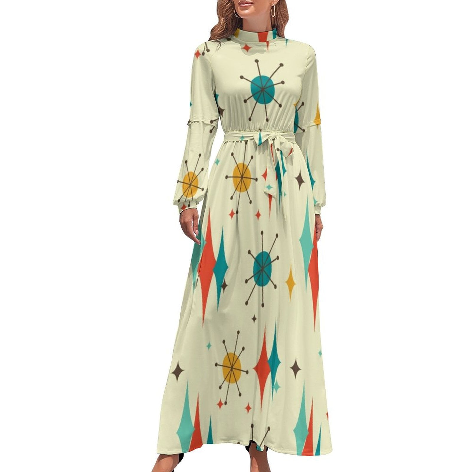 Retro Atomic Burst and Diamonds Mid Century Modern in Orange Blue ...