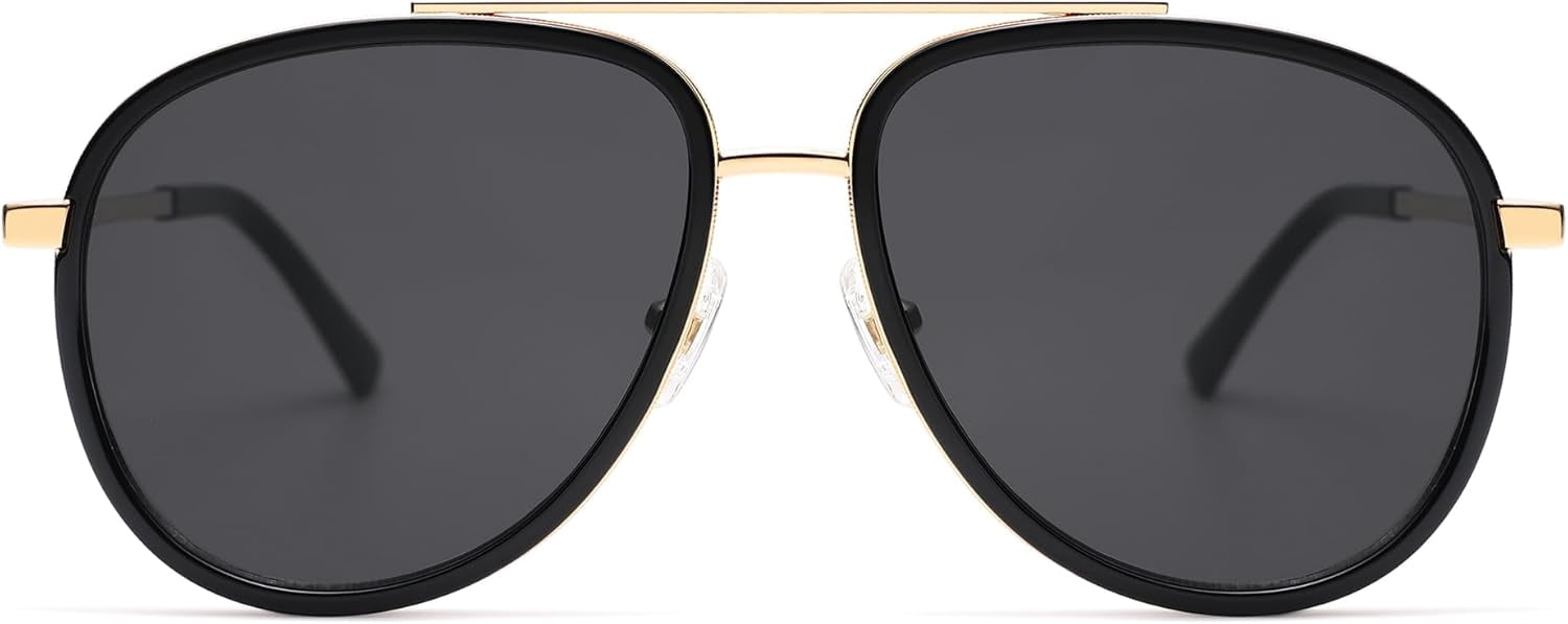 Retro Aviator Sunglasses for Women Mens Double Bridge 70s Shades AP3688 ...