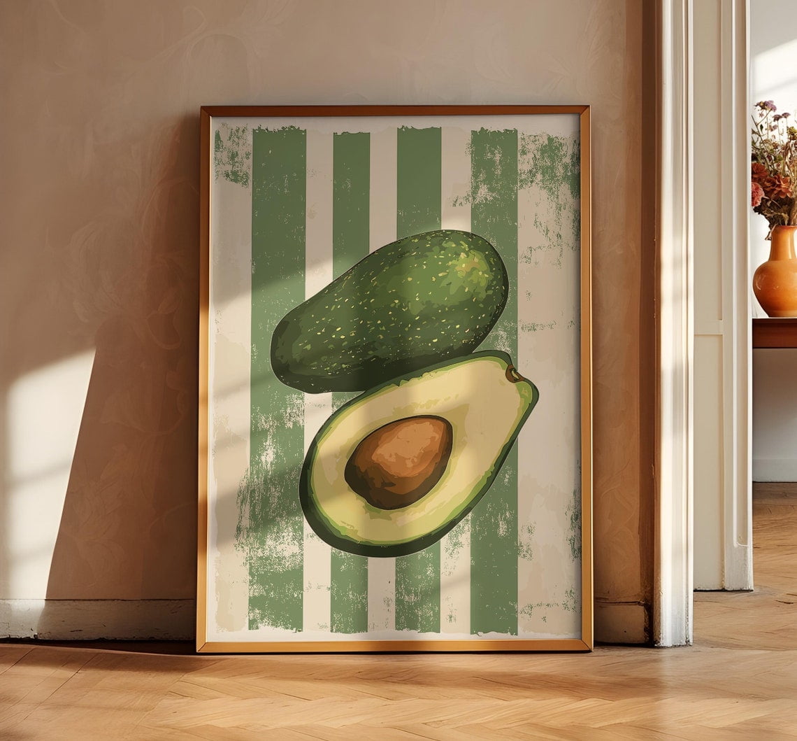 Retro Avocado Print, Avocado Wall Art, Kitchen Drawing, Trendy Poster ...