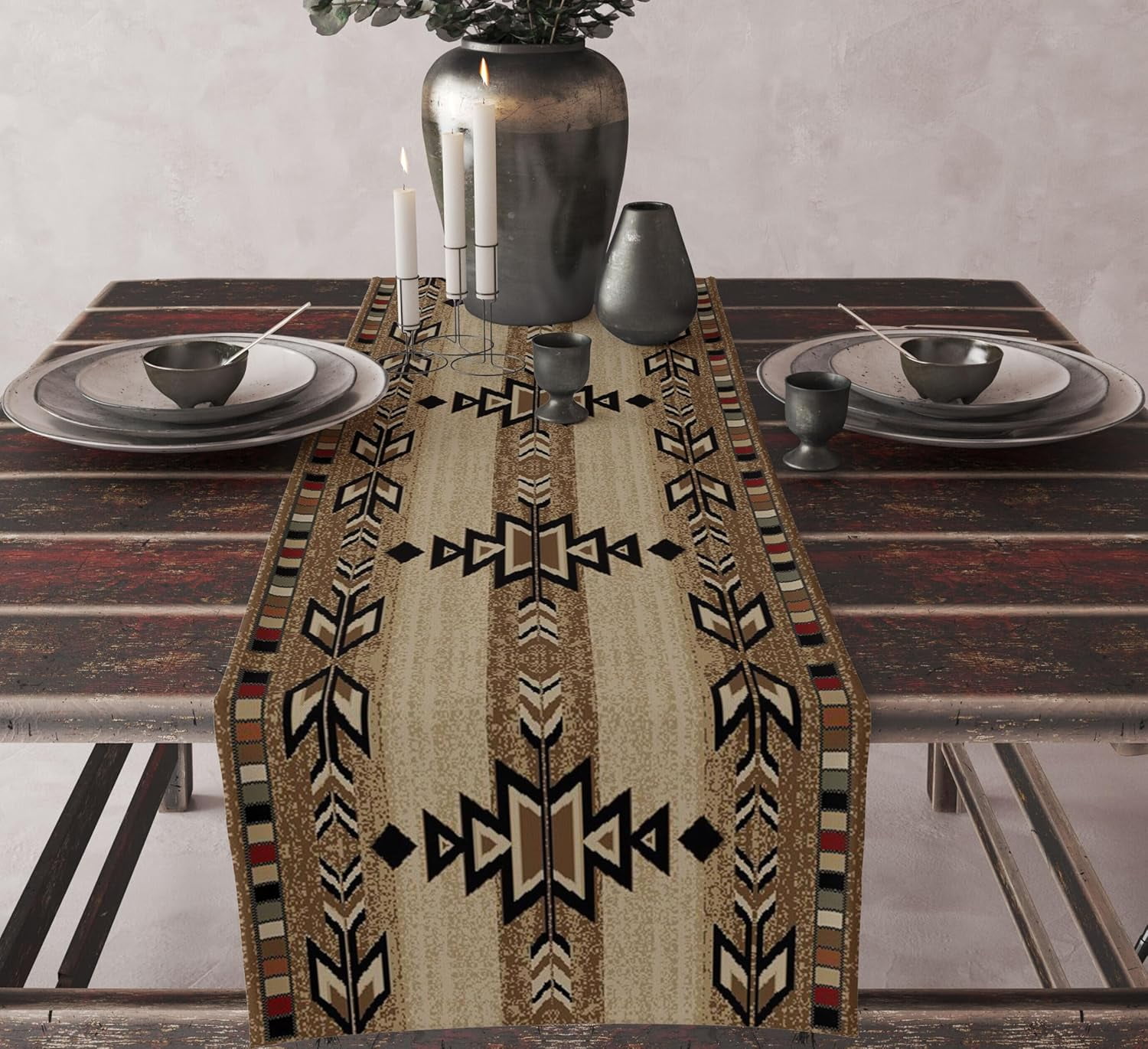 Retro Aztec Table Runner, Rustic Farmhouse Vintage Ethnic Tribal ...