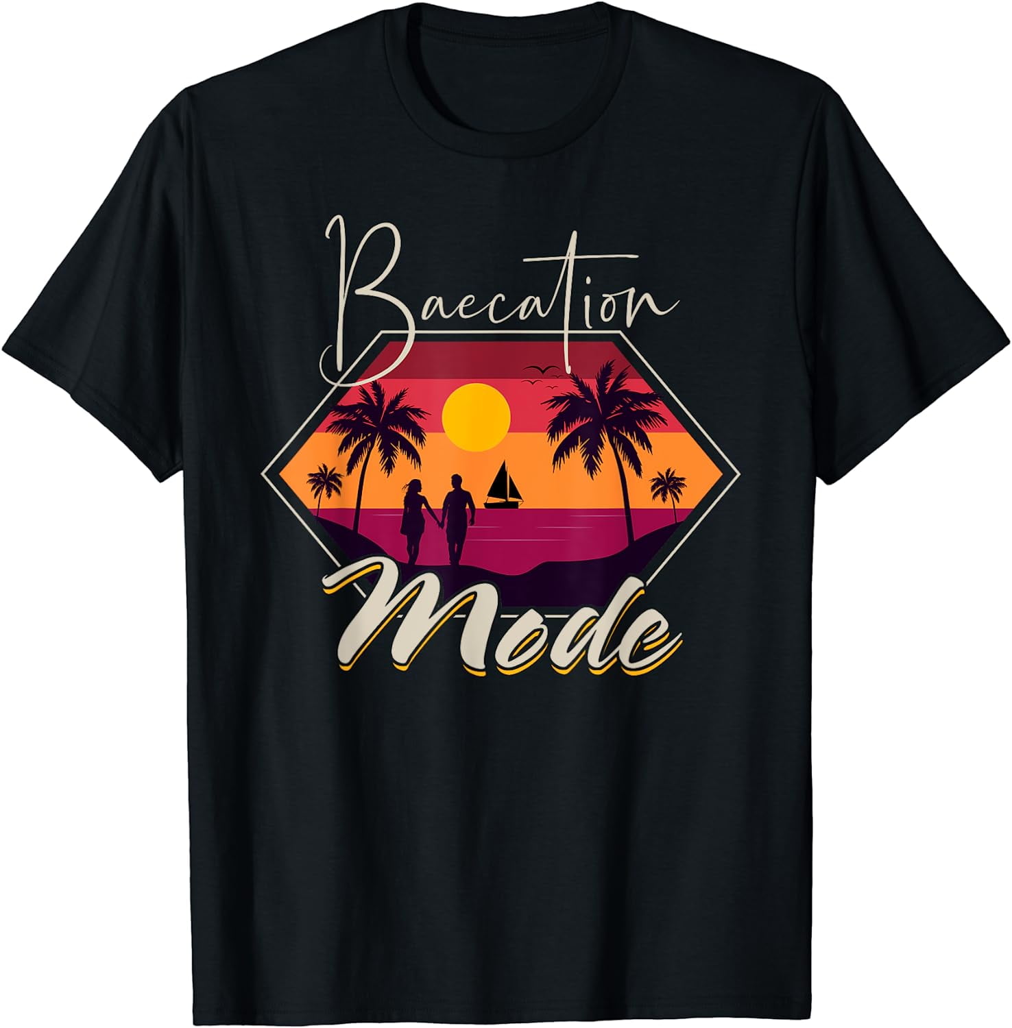 Retro Baecation Mode Couples Vacation Summer Beach lover T-Shirt ...