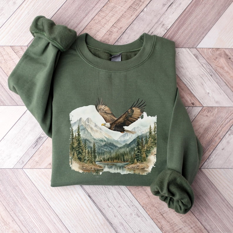 Retro Bald Eagle River Scene Unisex Sweatshirt, 90's Vibe Sweatshirt ...