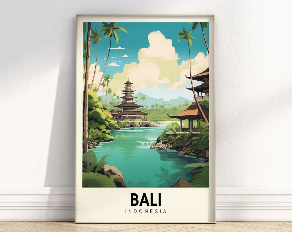 Retro Bali Travel Poster, Colorful Retro City Art, Vintage Posters ...