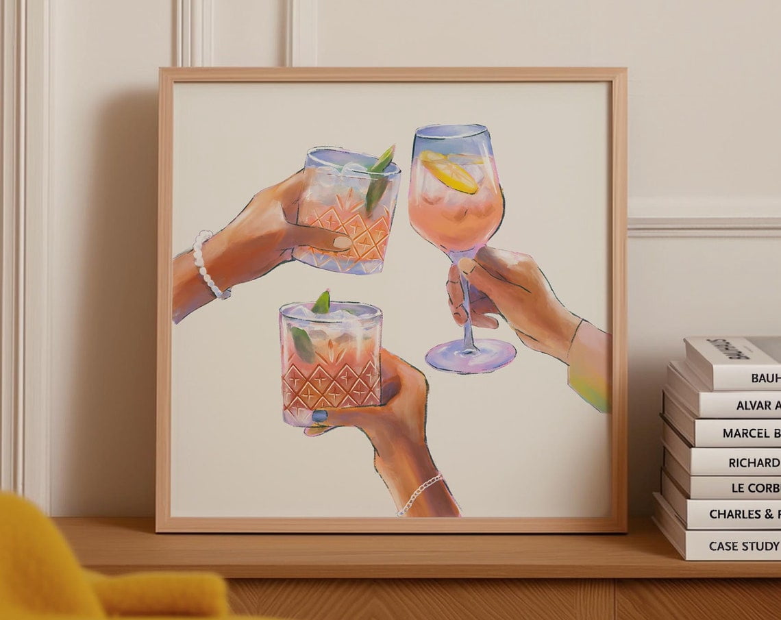 Retro Bar Cart Print, Cheers Poster, Bar Cart Decor, Kitchen Wall Art ...