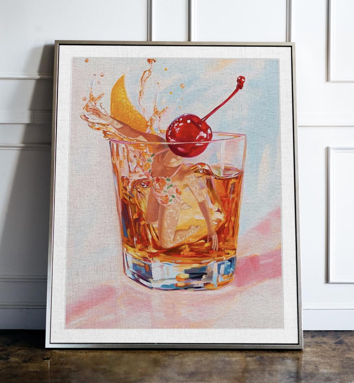 Retro Bar Scene Poster: Old Fashioned Cocktail Art Print For Home ...