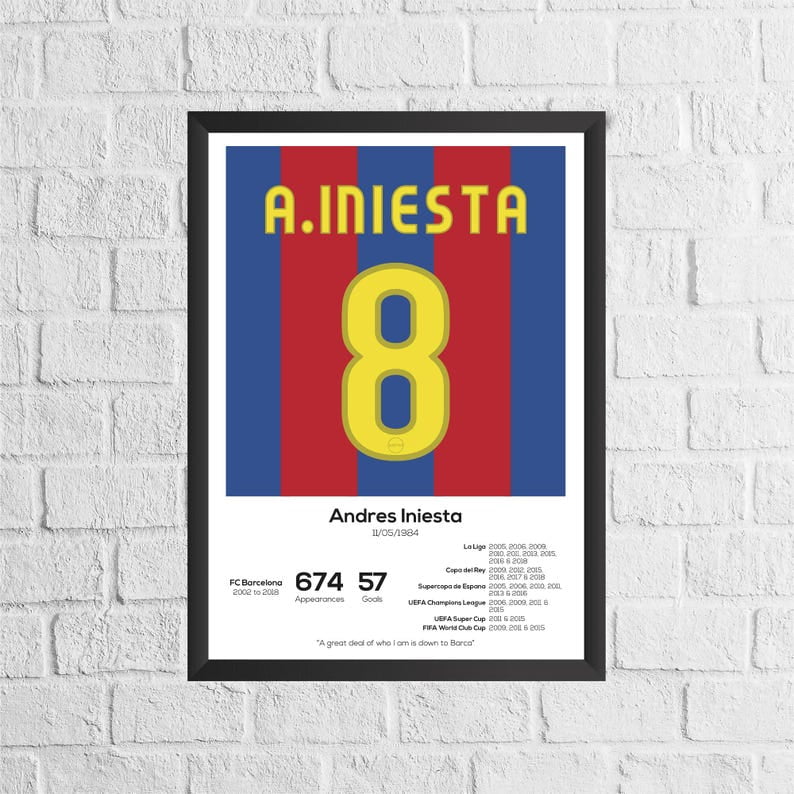 Retro Barcelona Soccer Wall Decor Legendary Number 8 Andres Iniesta ...