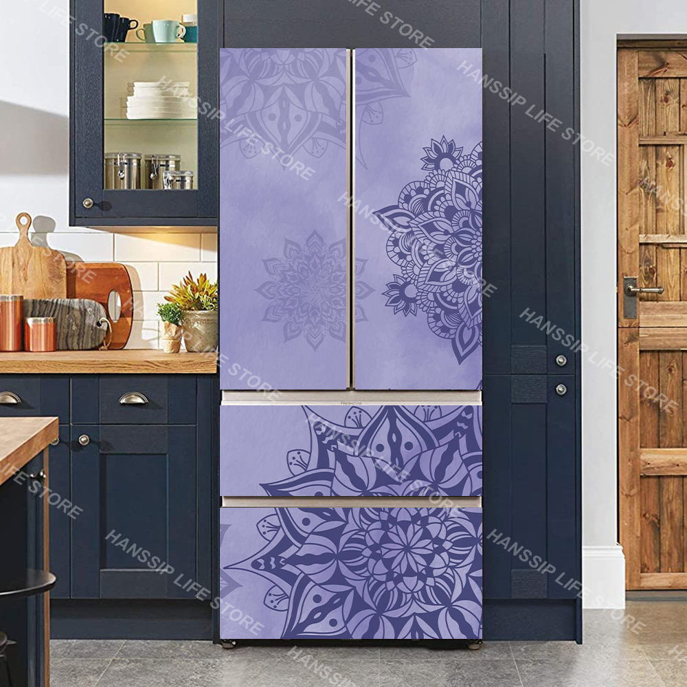 Retro Baroque Floral Printed Door Wrap Cover Sticker Self-adhesive ration Retro Mandala Pattern ...