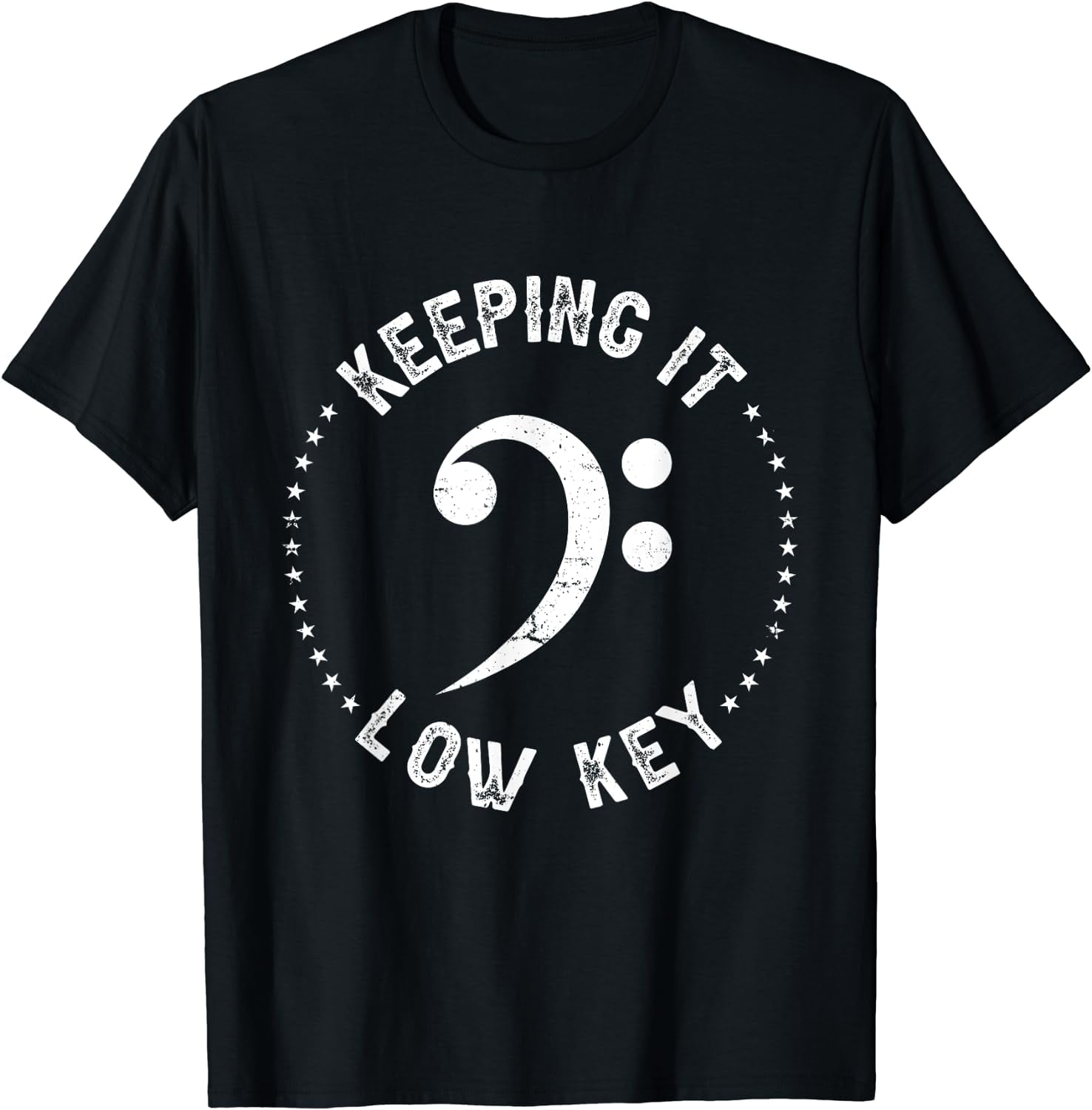 Retro Bass Clef Music Keeping It Low Key Musician Humor T-Shirt ...