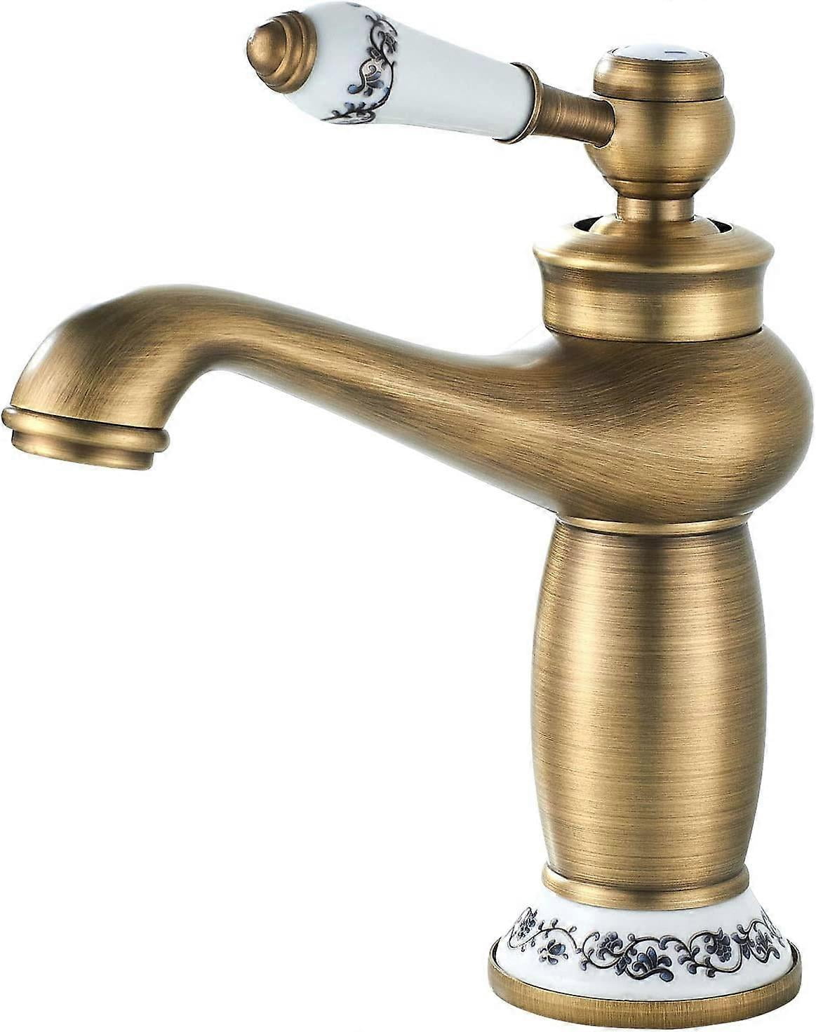 Retro Bathroom Faucet, Basin Faucet Ceramic Handle Single Handle Basin ...