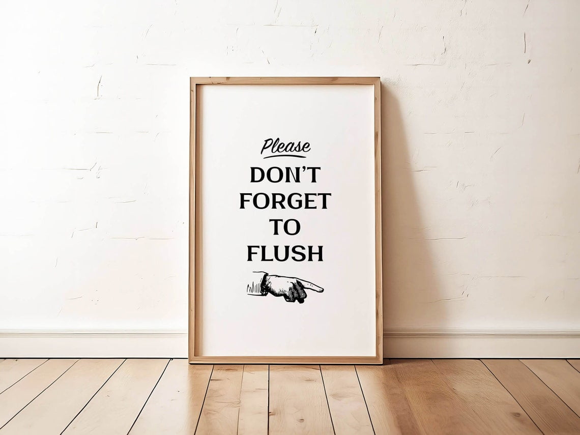 Retro Bathroom Print Funny Bathroom Wall Art Please Flush Bathroom ...