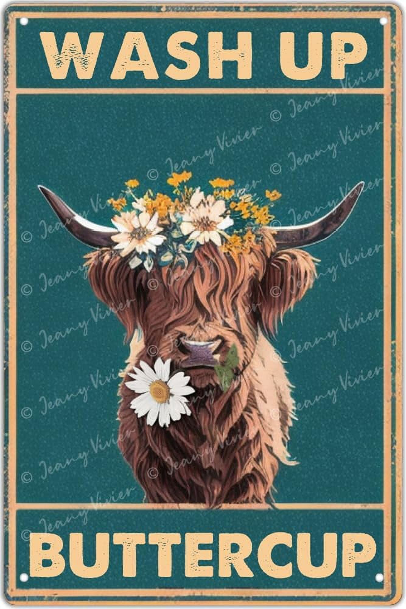 Retro Bathroom Sign Wash Up Buttercup Poster, Funny Cow Wall Art ...
