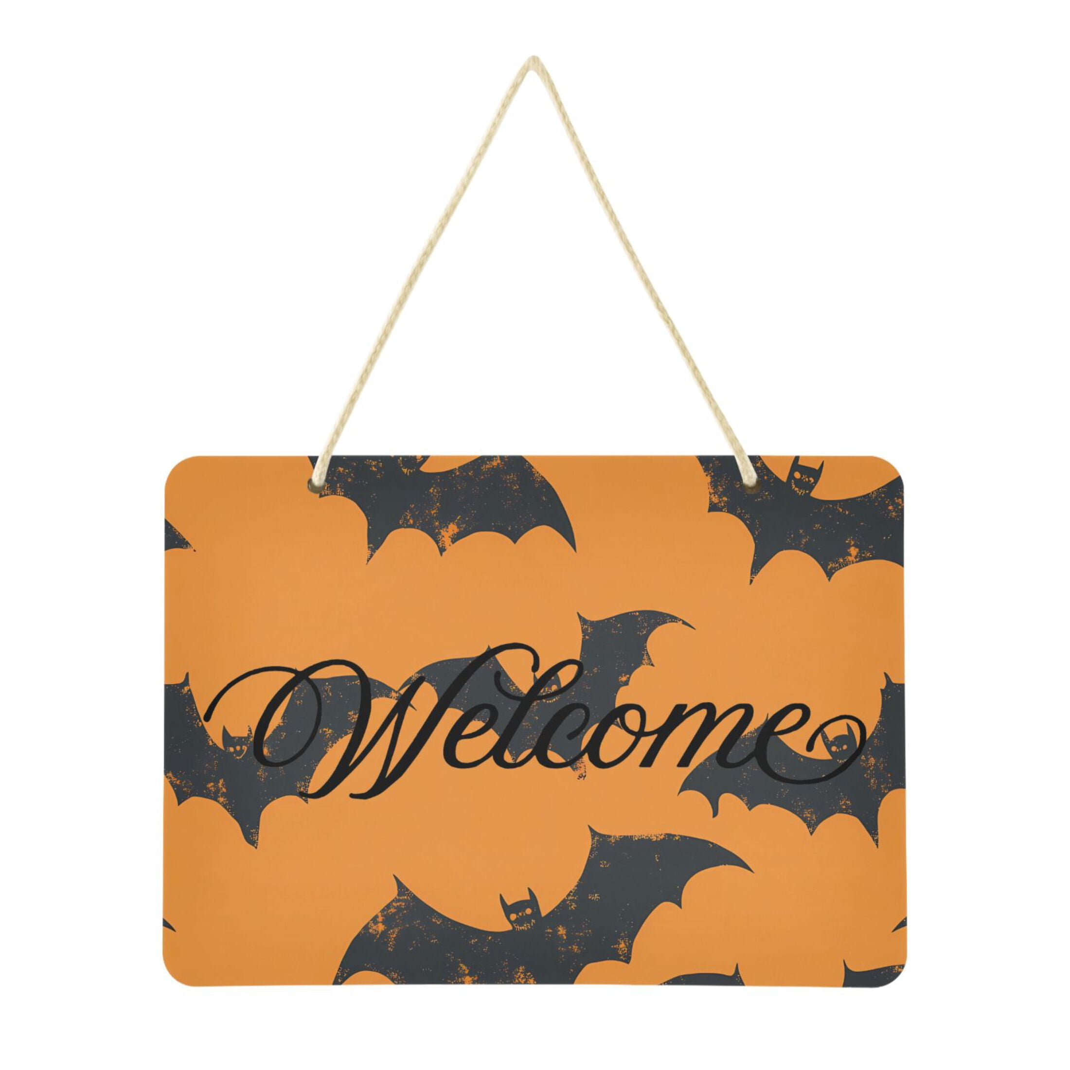Retro Bats on Orange Welcome Sign Front Door PVC 14x10 inch Hanger ...