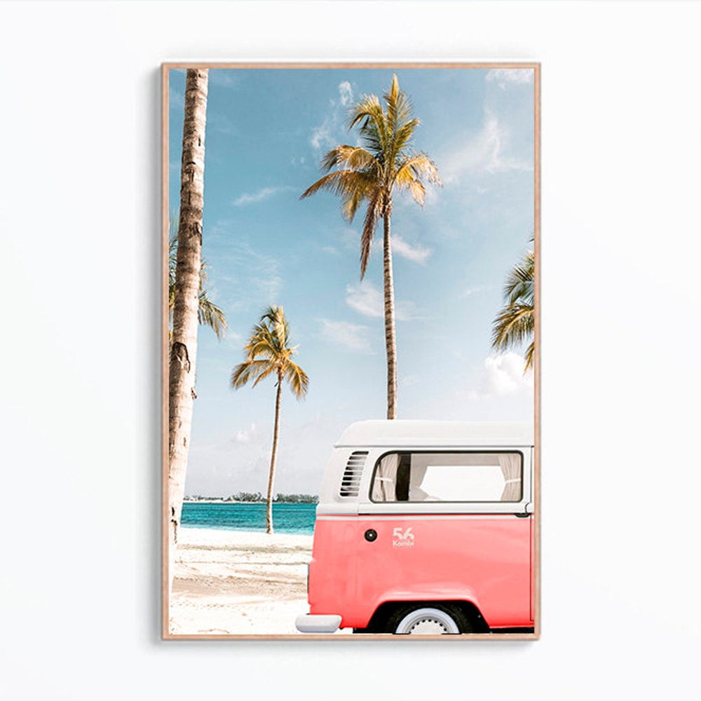 Retro Beach Bus Print Art, Vintage Van Beach Poster Art, Coastal Van ...