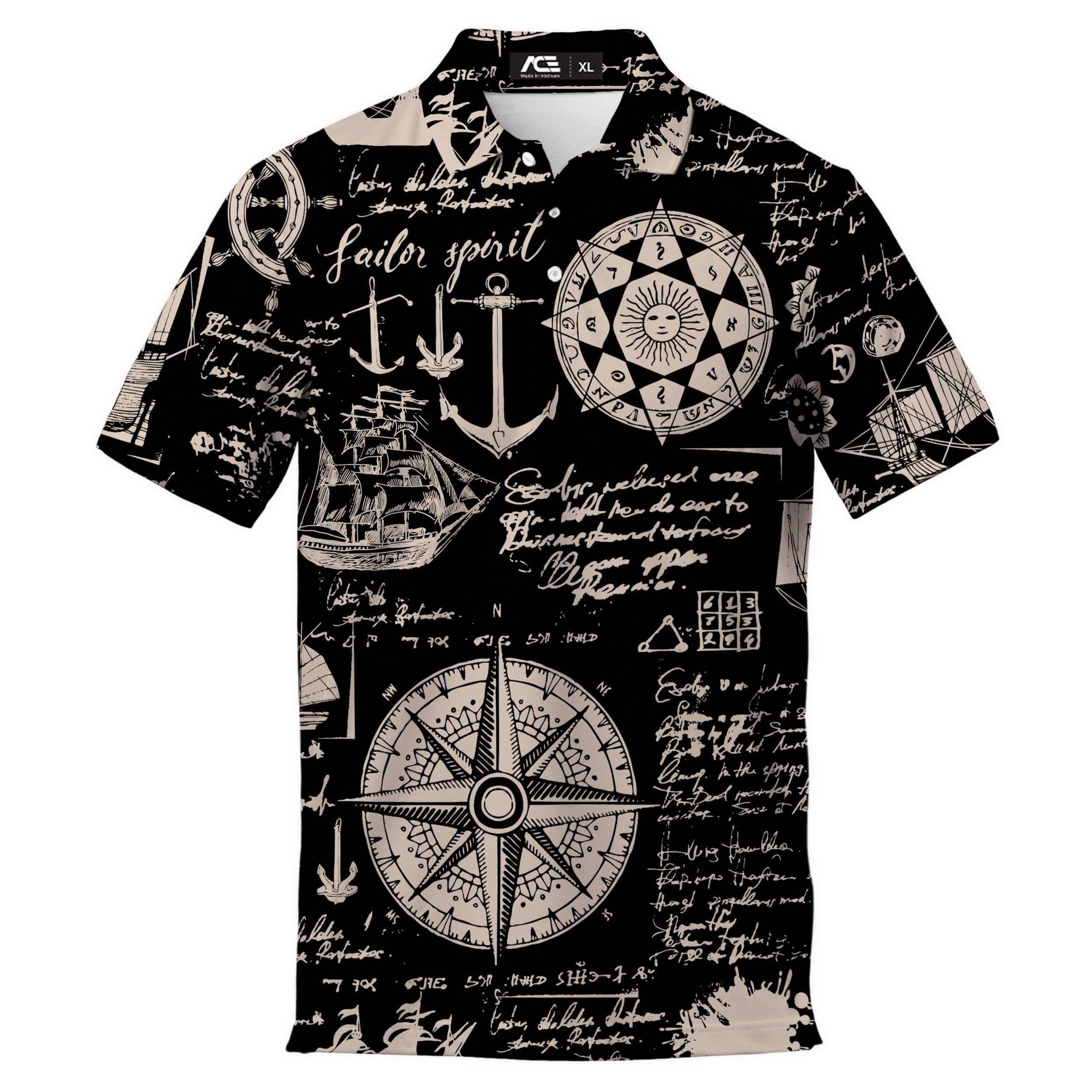 Retro Beach Camp Compass Pirate Polo Shirts For Men Vintage Shirt Mens ...