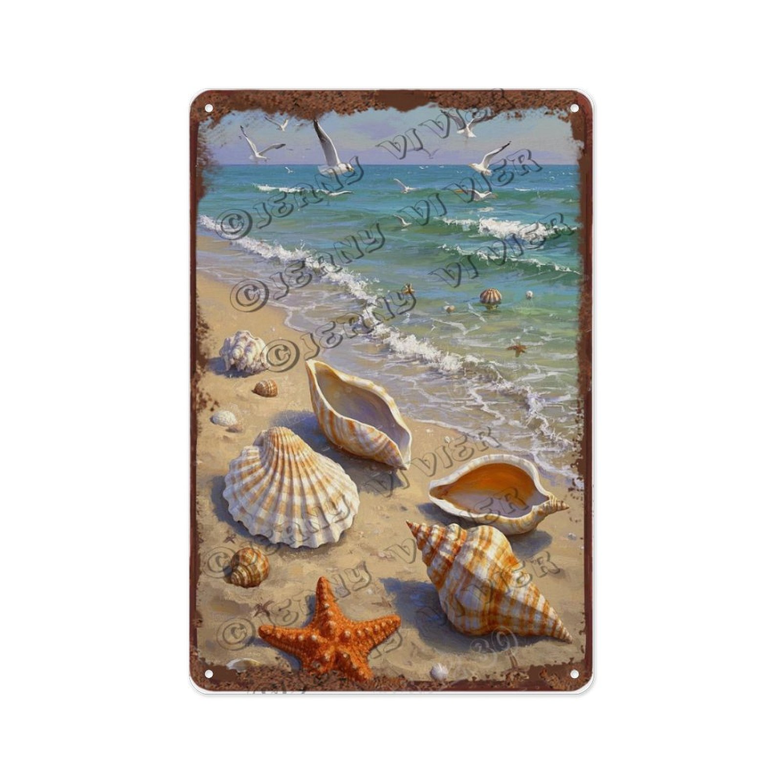 Retro Beach Shell Metal Wall Art 12x16 Inch Seaside Inspired Tin Sign ...