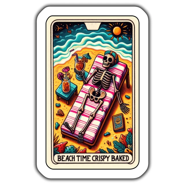 Retro Beach Skeleton Sticker, Crispy Baked Skeleton Chill Beach, Summer ...