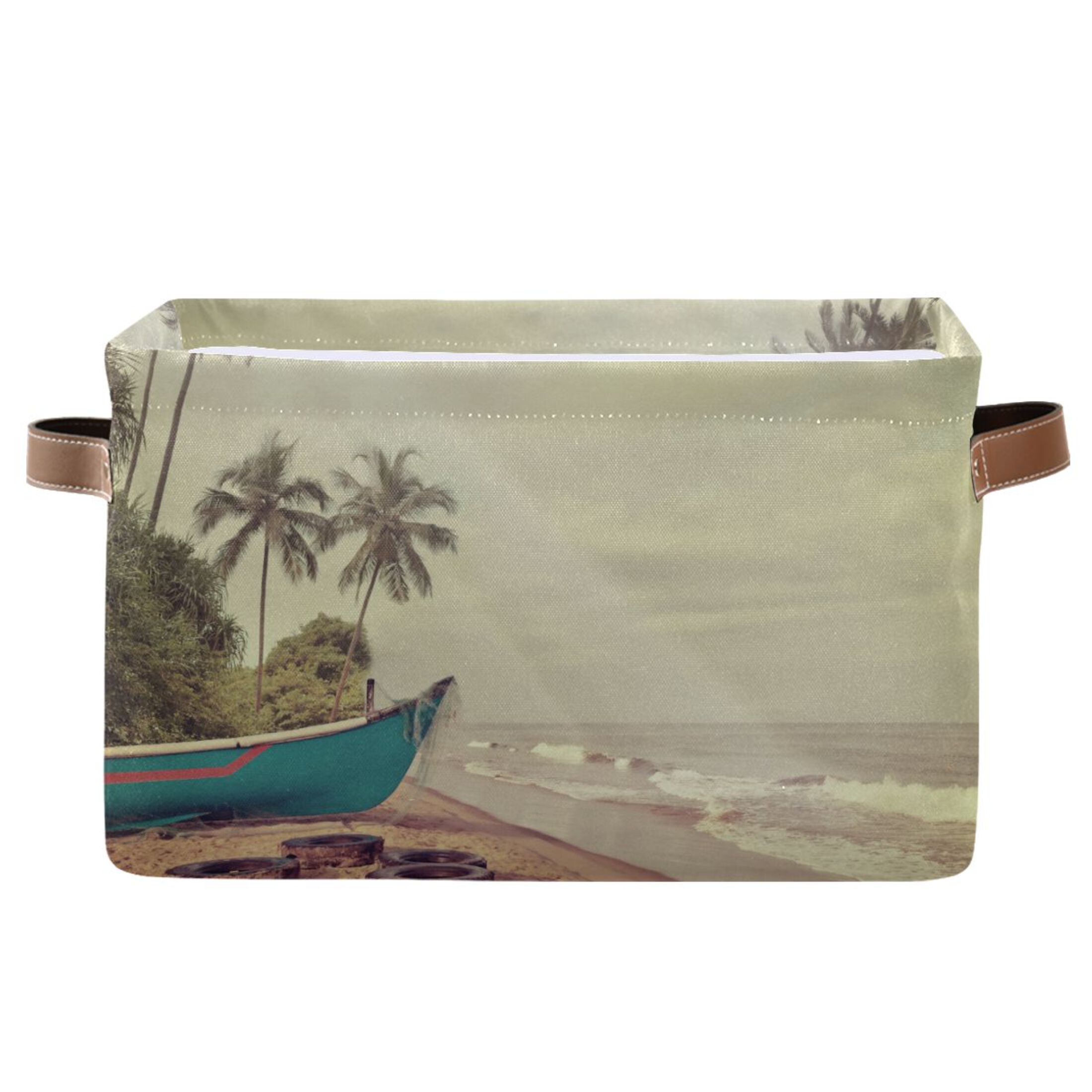 Retro Beach Tropical Tree Storage Basket Large Bin Laundry Boxes Toys ...