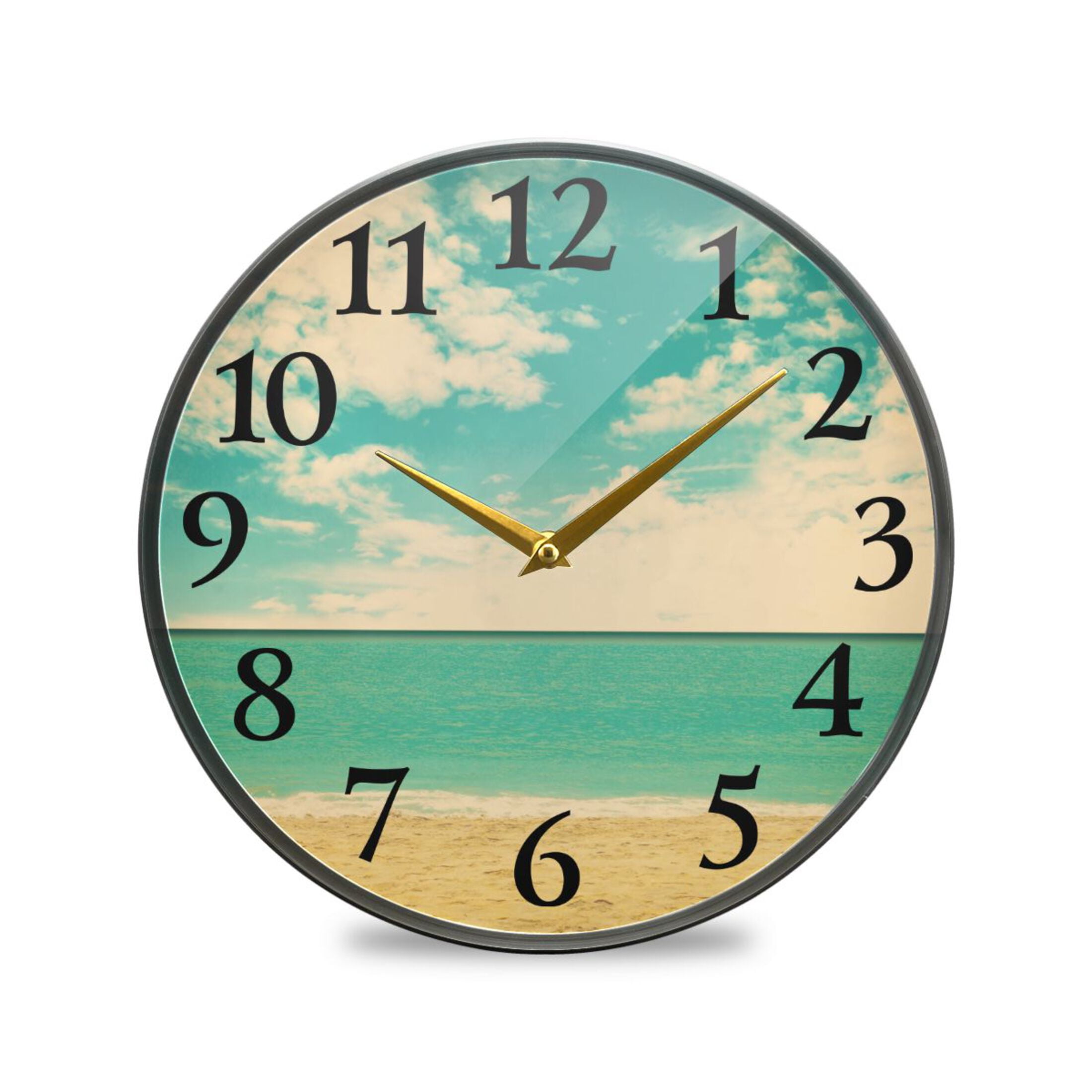 Retro Beach Wall Clocks Battery Operated 11.9 Inch Round Clock Acrylic ...