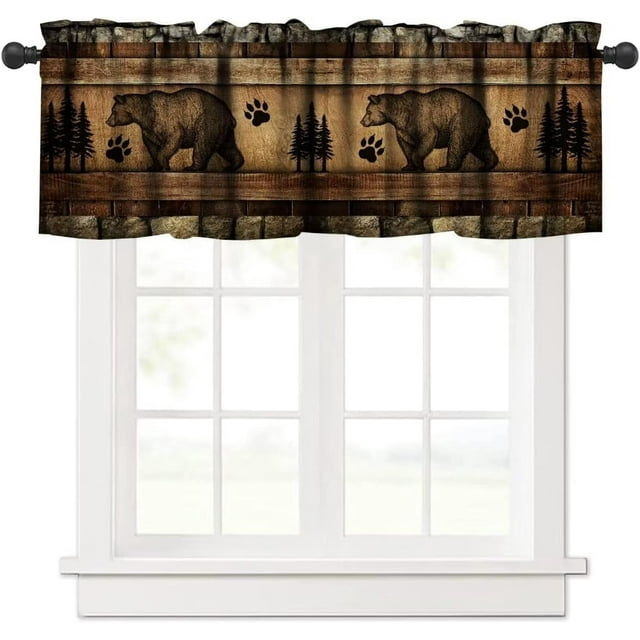 Retro Bear Curtain Valances,Rustic Woodland Wild Animal Rod Pocket ...