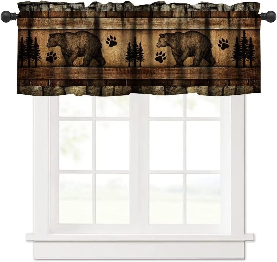 Retro Bear Curtain Valances,Rustic Woodland Wild Animal Rod Pocket ...
