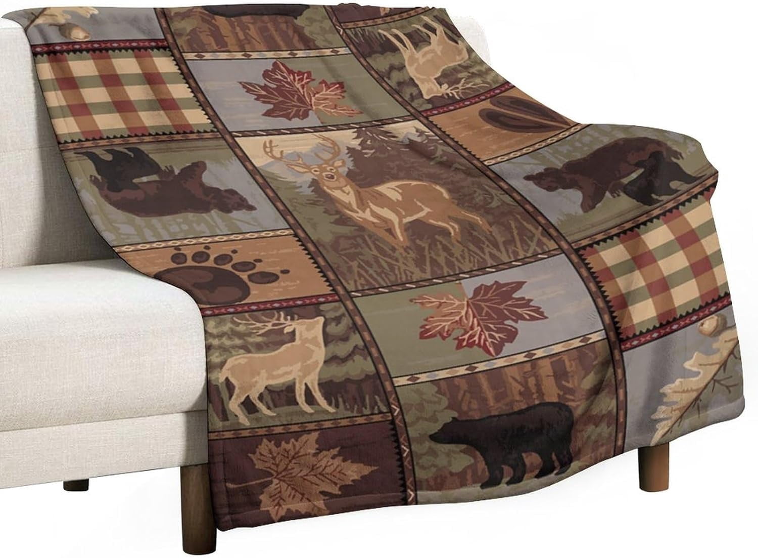 Retro Bear Deer Flannel Blankets, Vintage Bear Cottage Country Style ...