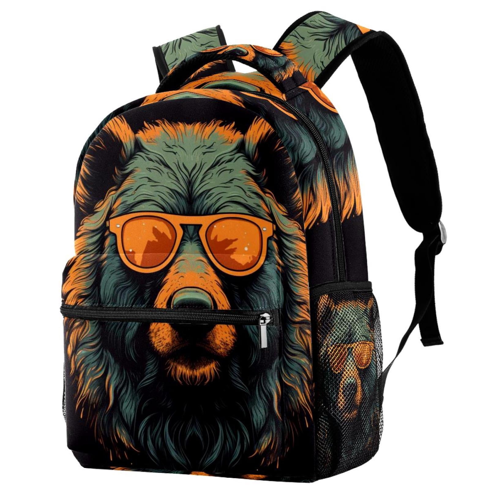 Retro Bear Head Black Background Lightweight Backpacks Roomy Interior ...