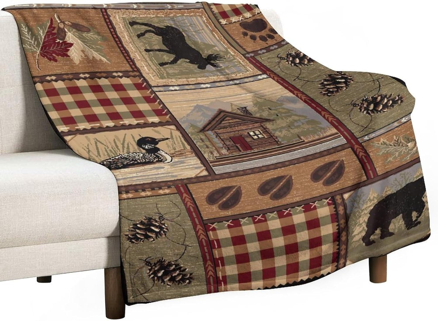 Retro Bear Moose Bedding Fleece Throw Blanket,Rustic Cottage Deer ...