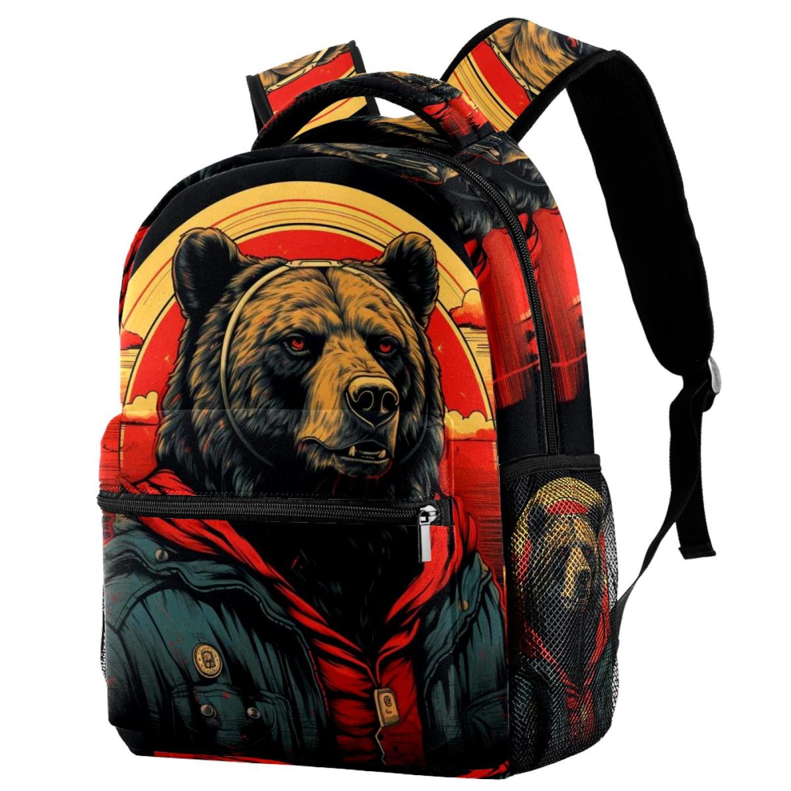 Retro Bear Painted Lightweight Backpacks Roomy Interior, Casual ...