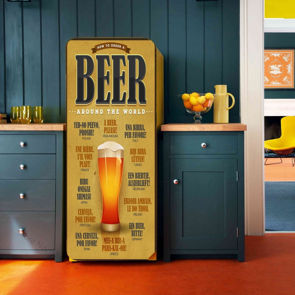 Retro Beer Design Poster Refrigerator Door Wrap Sticker Waterproof PVC ...