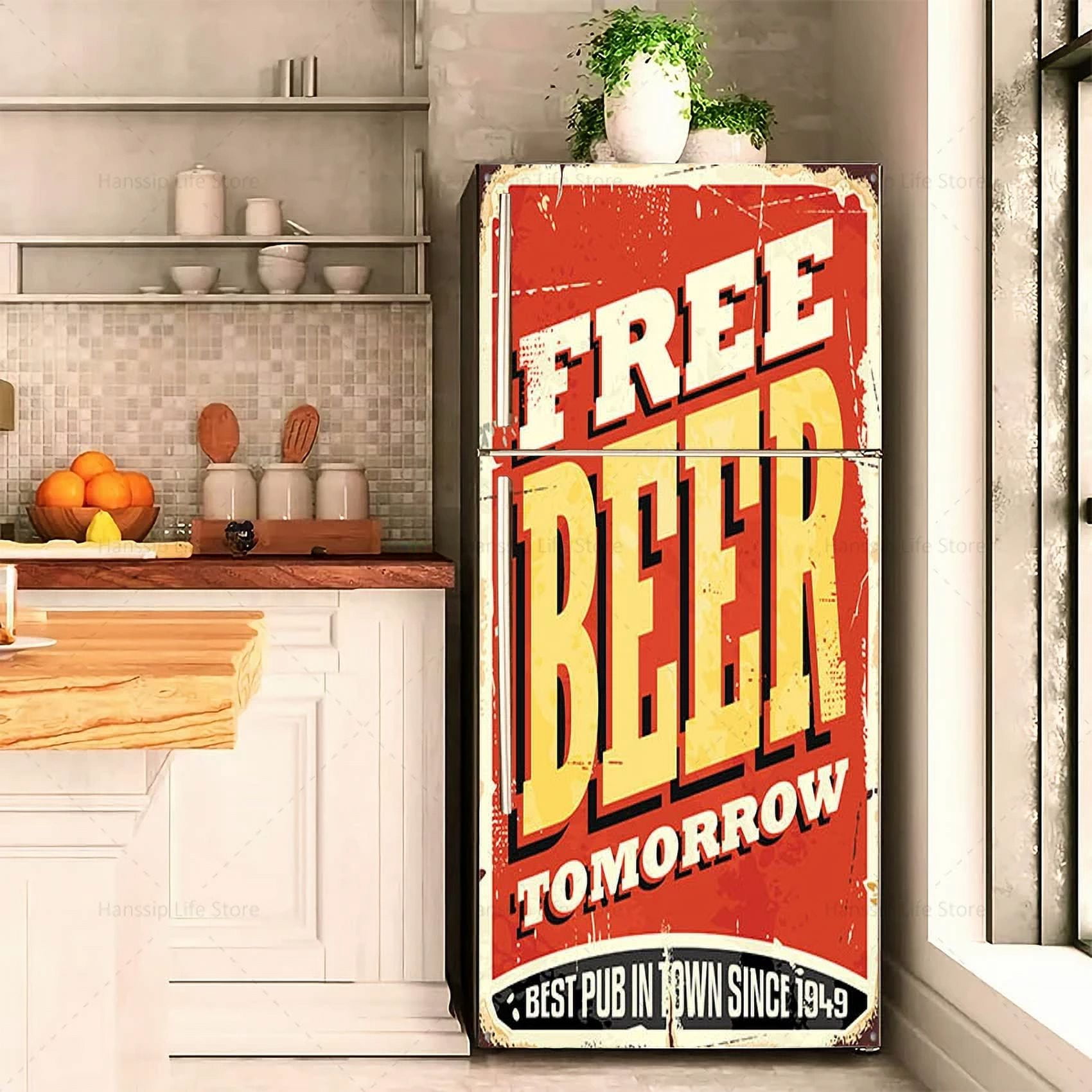 Retro Beer Design Poster Refrigerator Door Wrap Sticker Waterproof PVC ...