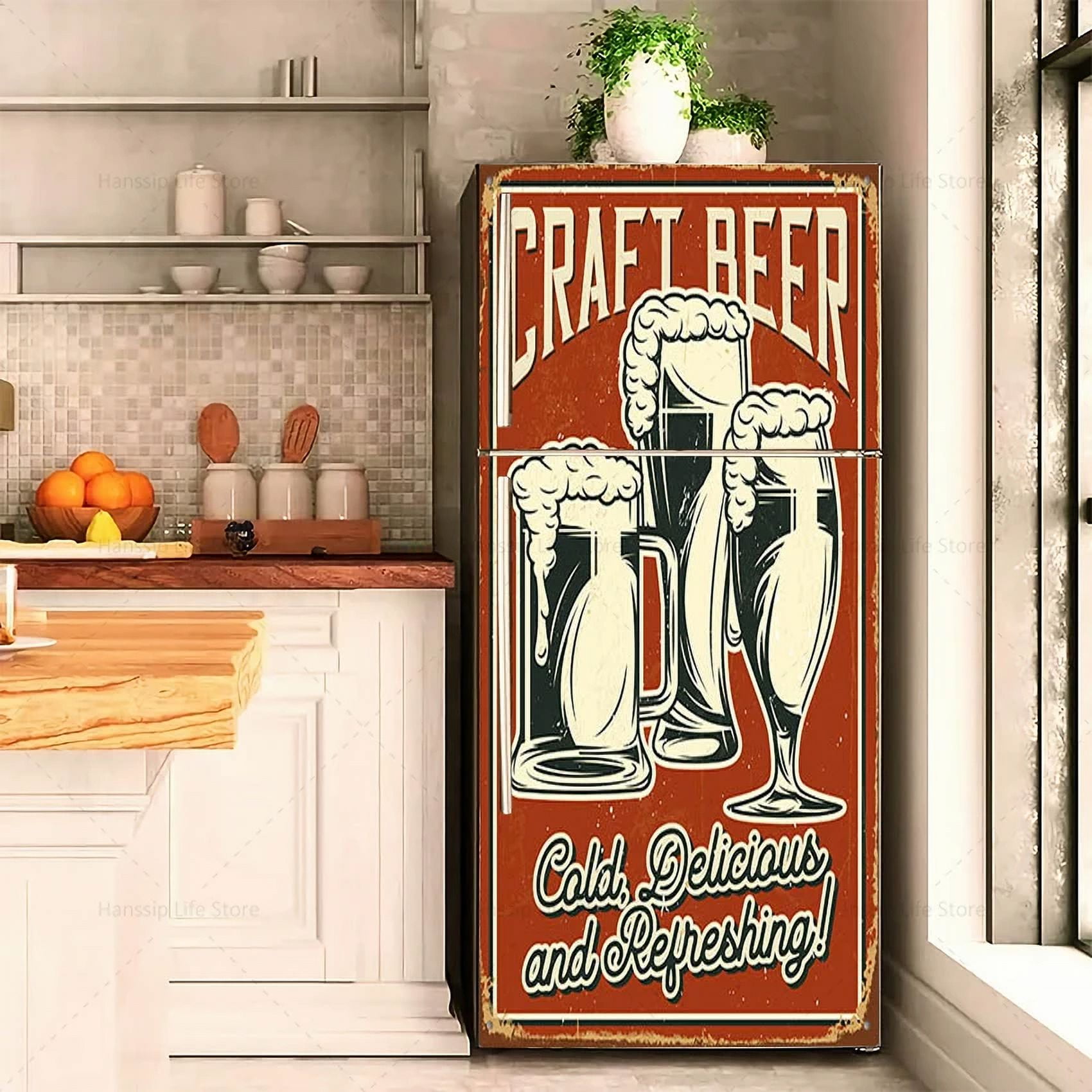 Retro Beer Design Poster Refrigerator Door Wrap Sticker Waterproof PVC ...