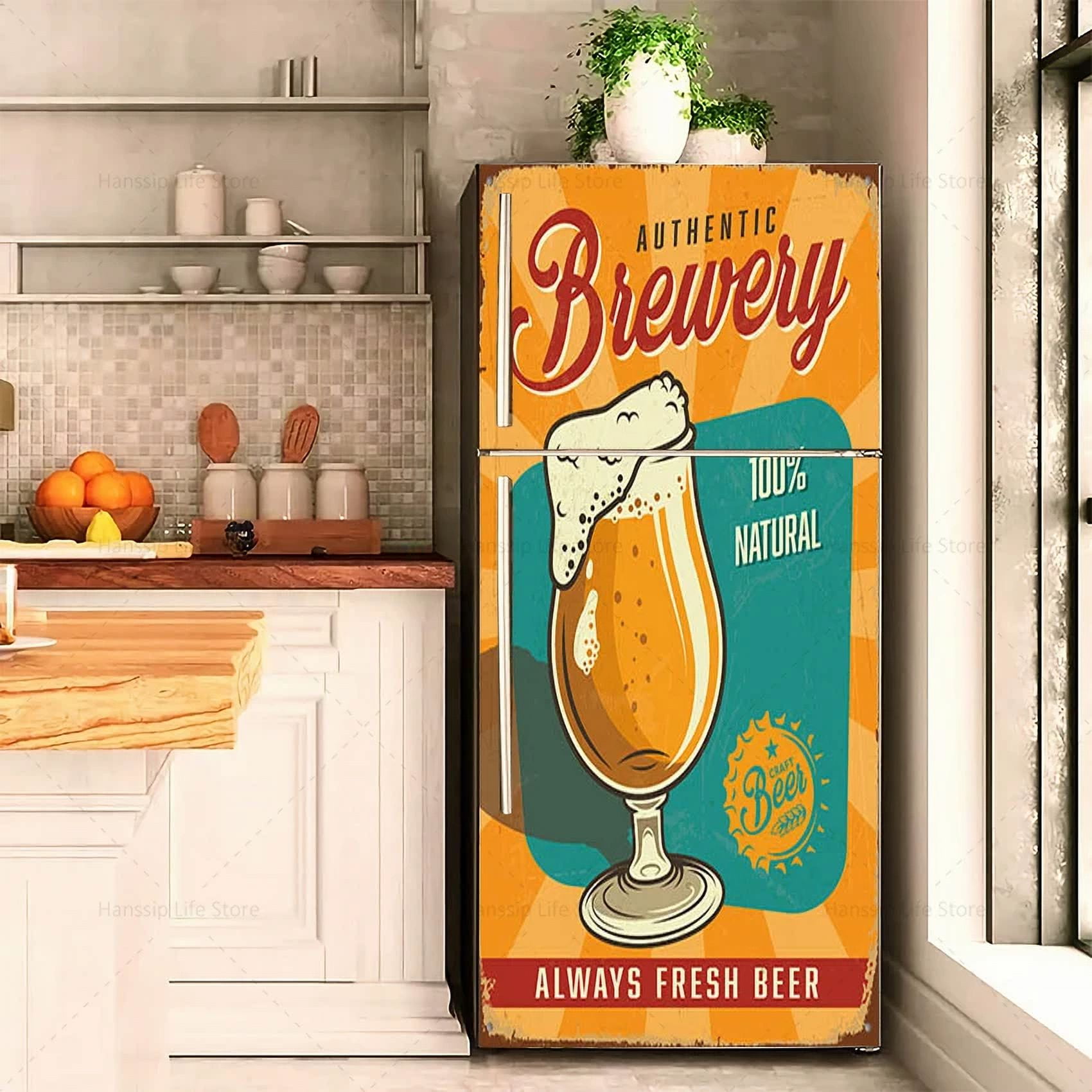 Retro Beer Design Poster Refrigerator Door Wrap Sticker Waterproof PVC ...