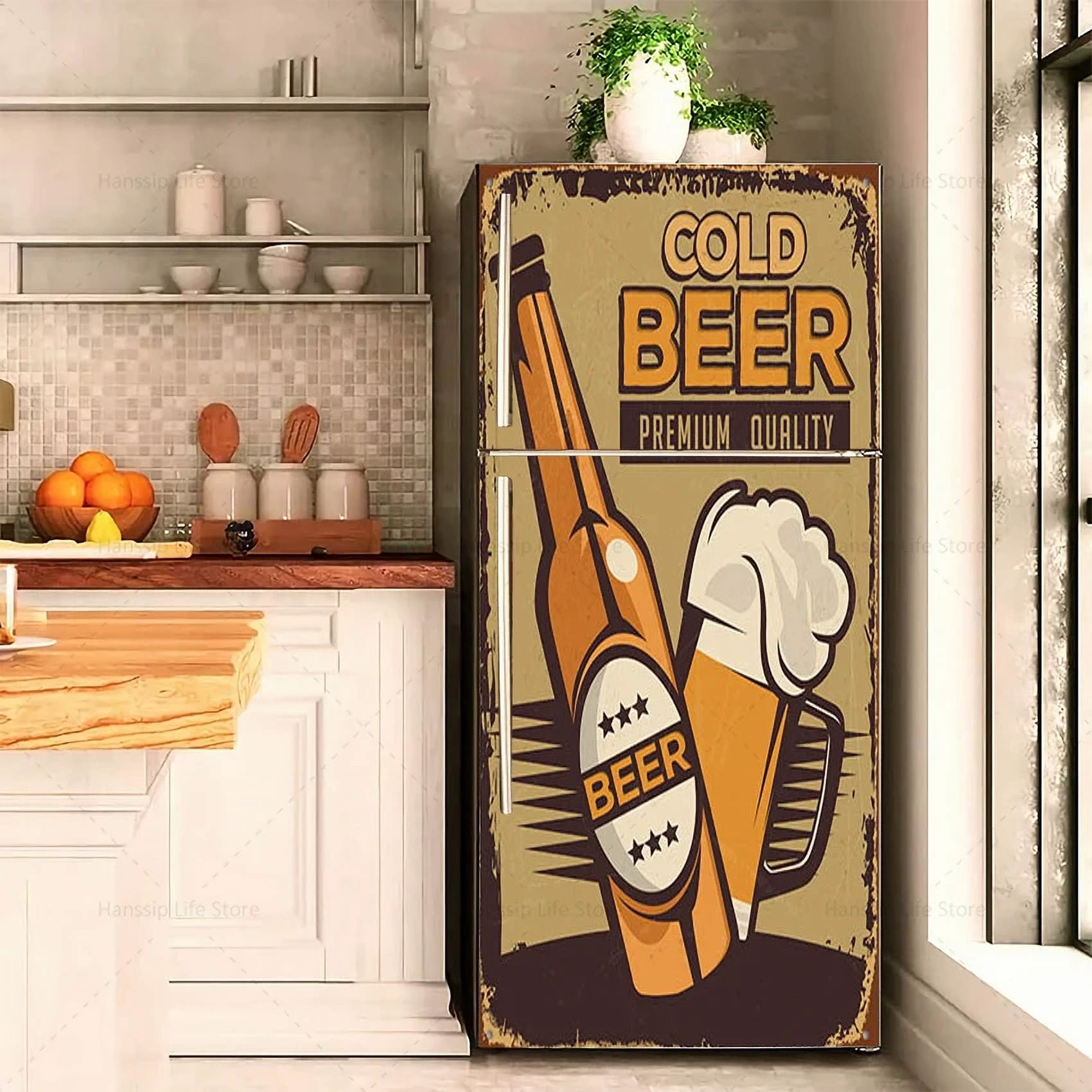 Retro Beer Design Poster Refrigerator Door Wrap Sticker Waterproof PVC ...