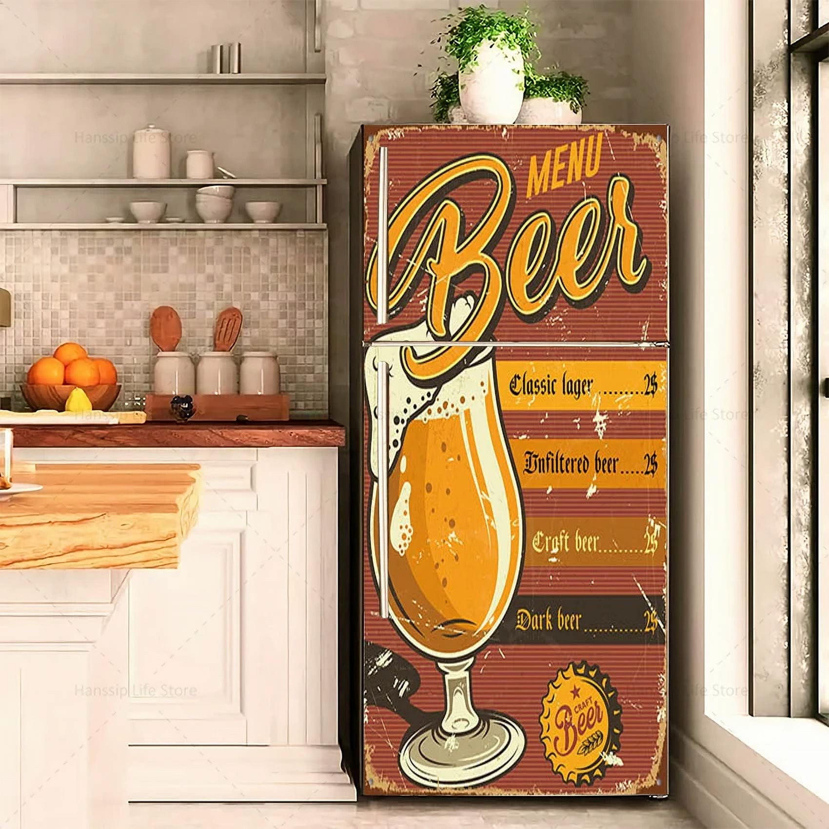 Retro Beer Design Poster Refrigerator Door Wrap Sticker Waterproof PVC ...